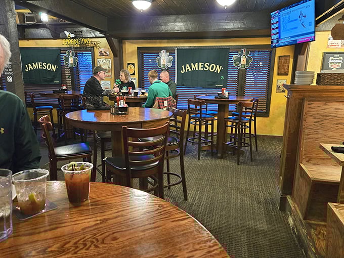 Where stories are shared and friendships forged &ndash; the dining area's warm lighting and Jameson signs signal you're in for a proper Irish evening.