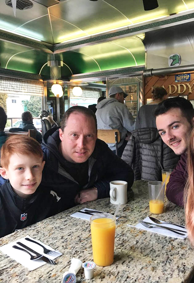 Orange juice and coffee at the counter&mdash;classic diner seating where the best conversations and people-watching happen.