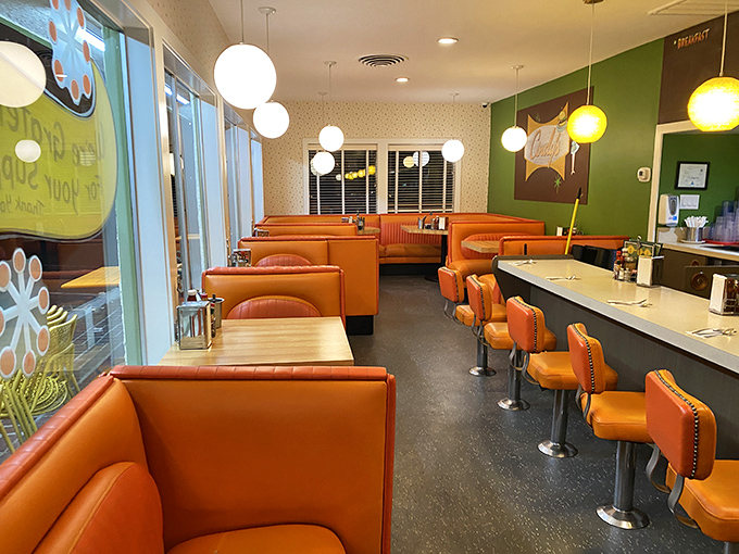 The dining area feels like a movie set where important life decisions are made over pancakes and characters find redemption through hash browns.