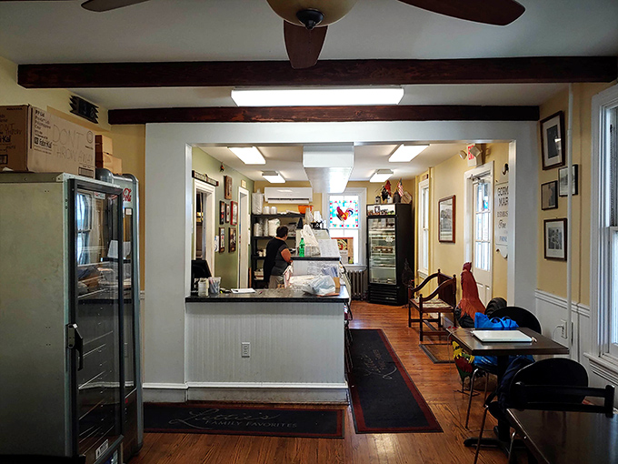 A glimpse into the heart of operations where comfort food dreams come true. The worn wooden floors have supported generations of happy, hungry customers.