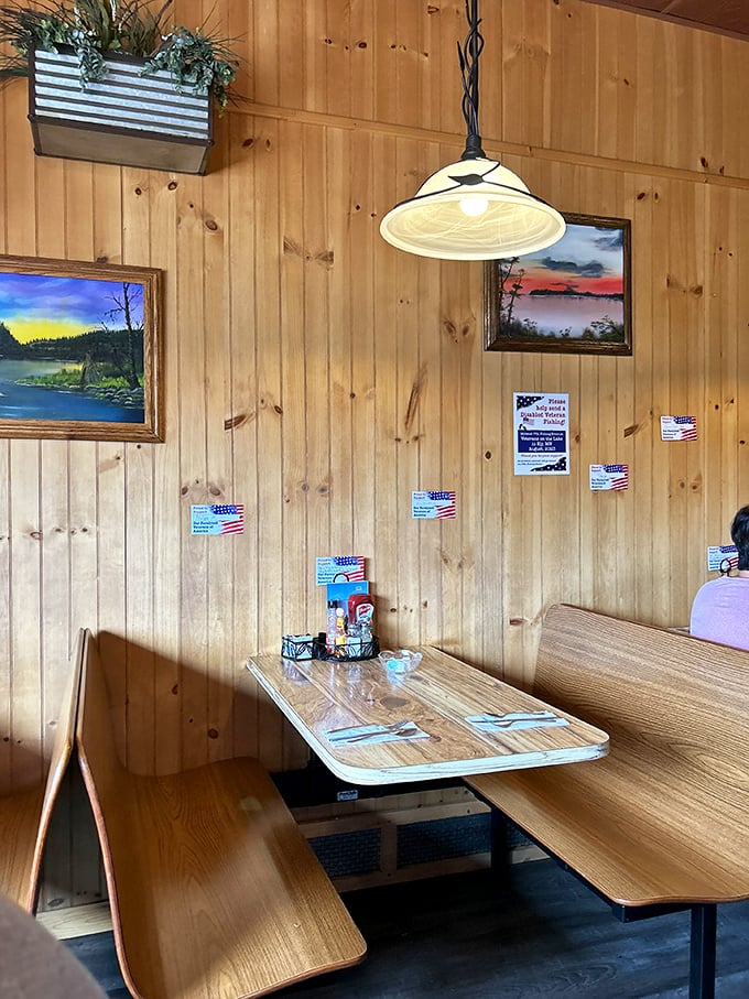Booth seating that invites you to settle in and stay awhile, under the watchful gaze of northern Minnesota landscapes that remind you where you are.