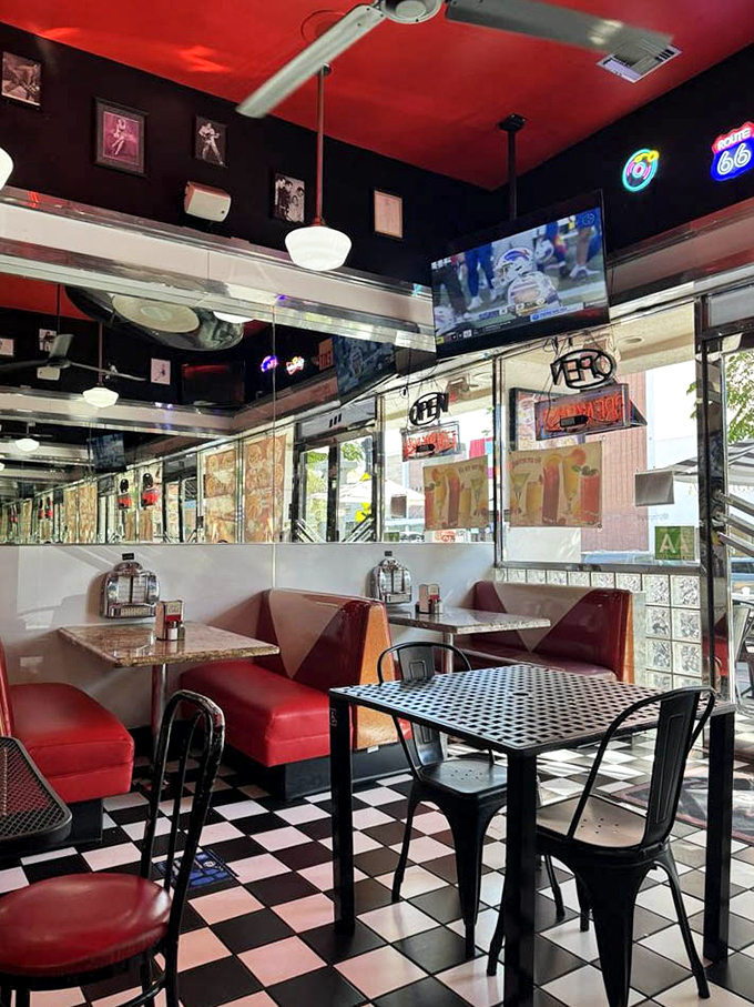 Another angle of diner perfection, where every booth holds potential for memorable meals and conversations.