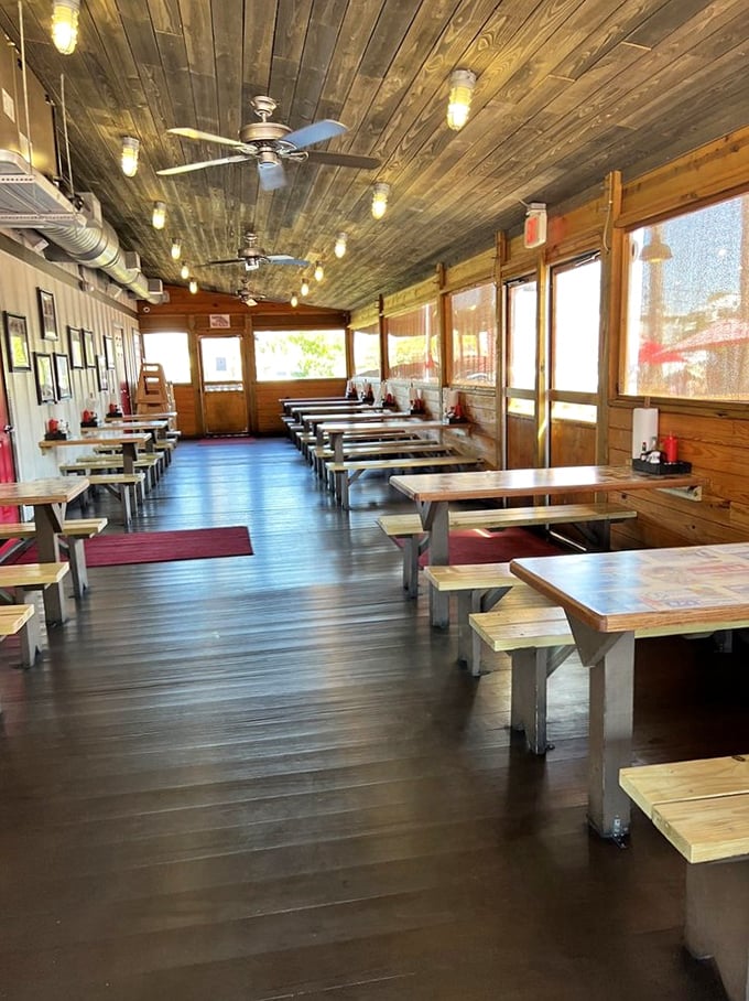 The dining room's wooden simplicity lets the seafood be the star&mdash;no white tablecloths needed when the fish is this fresh.