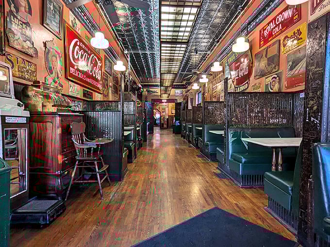 The dining room feels like your coolest relative's basement&mdash;if that basement happened to serve legendary hot dogs and good vibes.