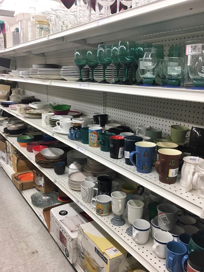 Mugs, plates, and those distinctive green goblets—perfect for everything from morning coffee to evening wine without breaking the bank.