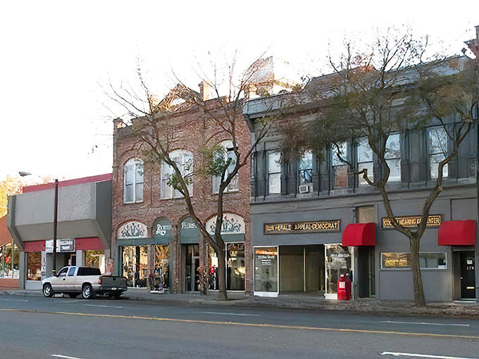 Historic storefronts line Market Street, where brick facades and vintage architecture create a downtown straight from a simpler time.