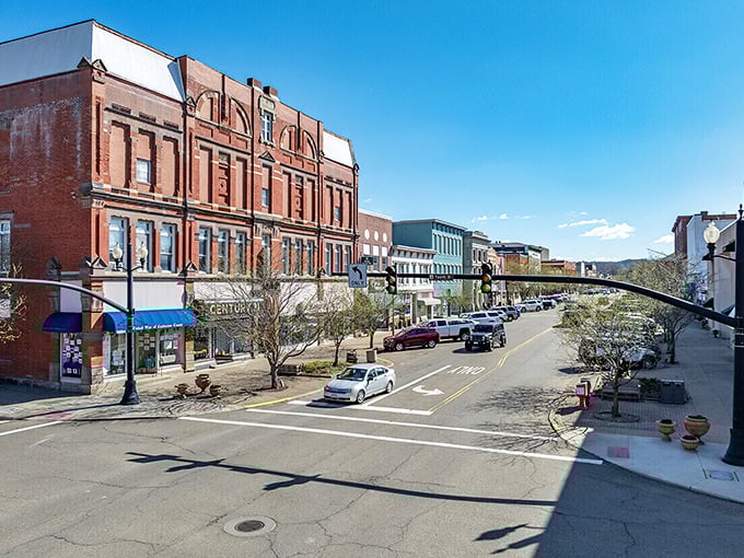 Downtown unfolds like a quilt of American architecture, each building adding its own pattern.