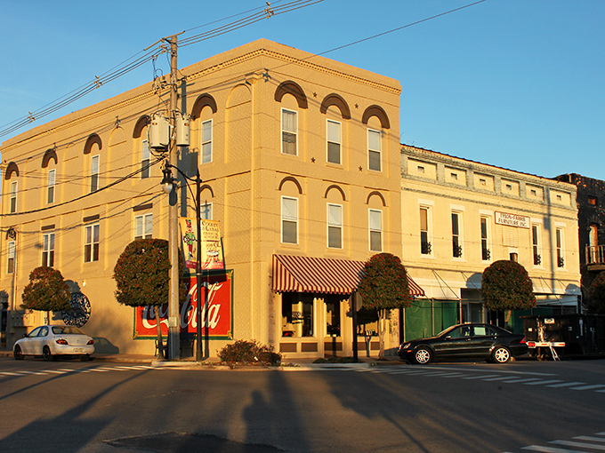 Golden hour transforms downtown Corinth into a postcard, with century-old buildings basking in that magical Mississippi light.