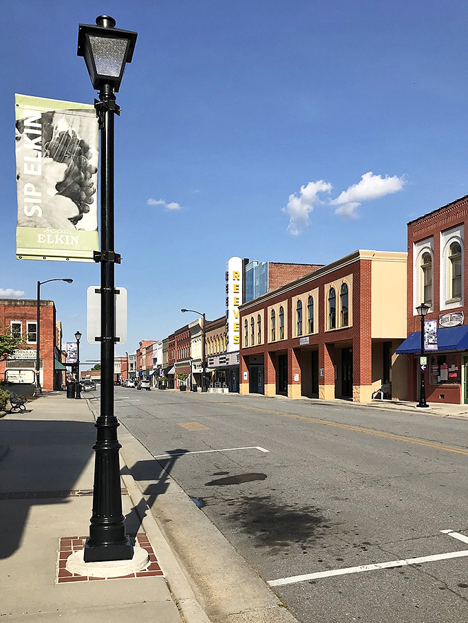Downtown Elkin's lamp posts aren't just for light&mdash;they're neighborhood bulletin boards announcing the town's identity to all who stroll by.