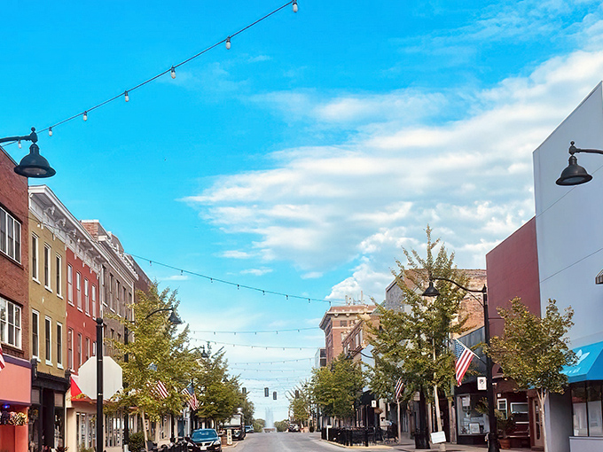 String lights crisscross above Main Street, creating the magical feeling that you've wandered onto a movie set where everyone gets a happy ending.