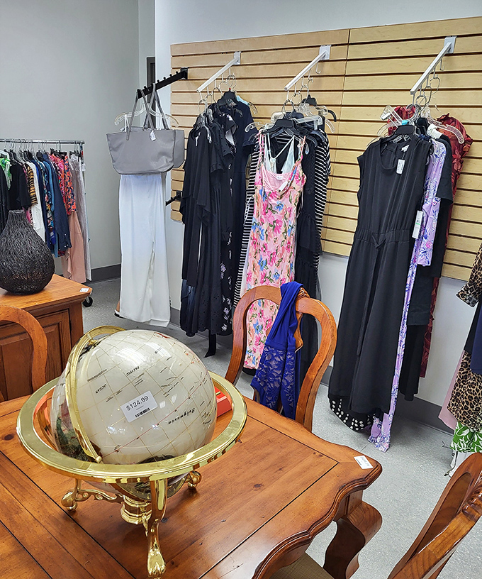 Formal wear that's seen more champagne toasts than regrets. That globe? It's practically begging to anchor your home office.