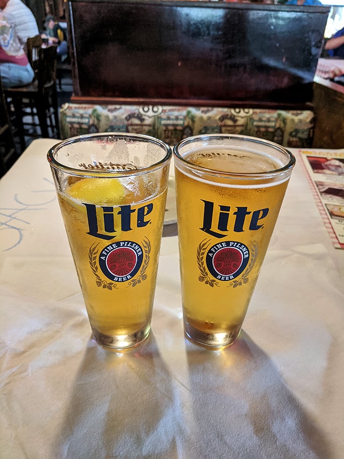 Cold beer in perfectly chilled glasses—sometimes the simplest pleasures are the ones that hit the spot most reliably.