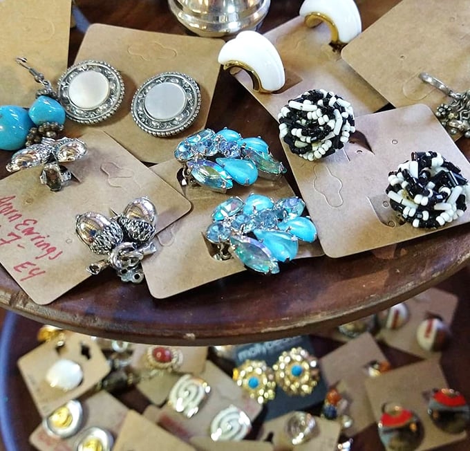 Earrings that could fund a small expedition if they're real, or start fabulous conversations if they're costume. Either way, they're coming home with someone lucky.