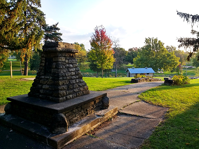 Edmundson Park's stone monuments and autumn colors offer peaceful reflection spots that cost nothing but deliver priceless moments of tranquility.