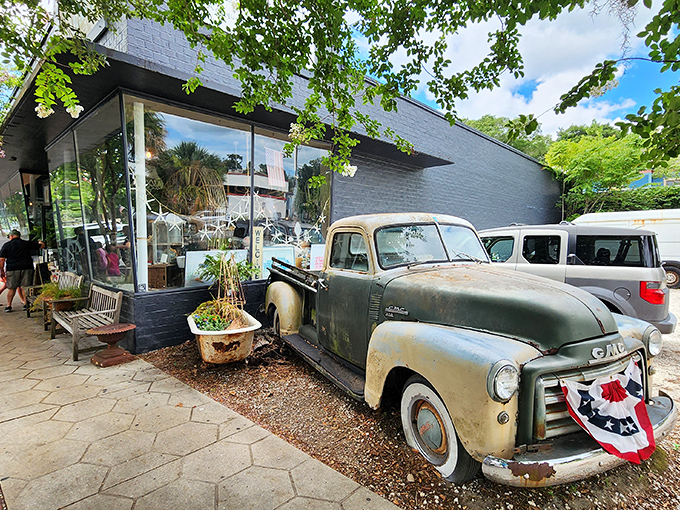 This vintage truck outside Eight Flags Antique Market reminds us that in Fernandina Beach, even the decorations have fascinating stories to tell.