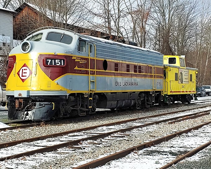 The vibrant Erie Lackawanna diesel, with its bold yellow nose and vintage styling, looks ready to star in its own Wes Anderson film about railway adventures.