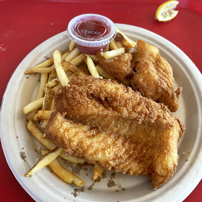 Fish and chips that would make the British weep with jealousy. Crispy exterior giving way to flaky white fish that tastes like it jumped straight from ocean to fryer.