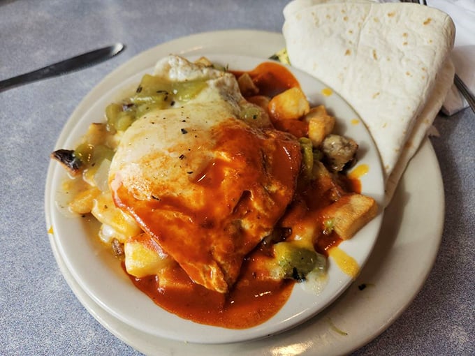 Breakfast that doesn't apologize for its abundance&mdash;eggs, potatoes, and New Mexican flavors collide in a plate-filling fiesta.