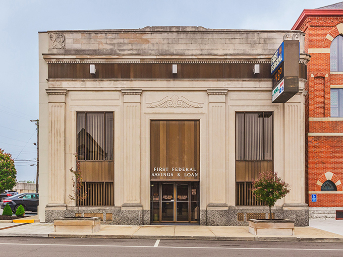 First Federal's classical columns speak to stability and permanence&mdash;banking with architectural gravitas that online institutions simply can't match.