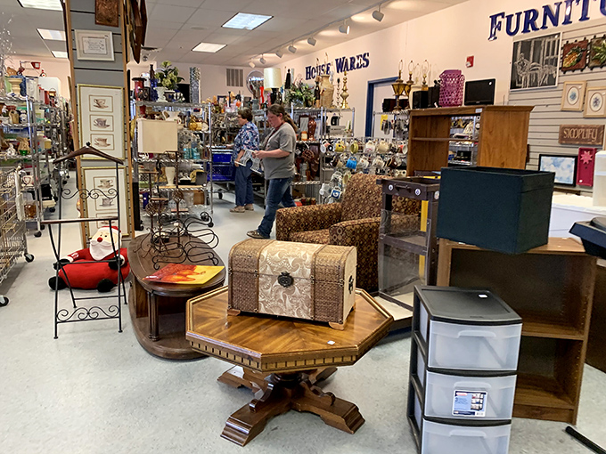 Furniture scattered like a choose-your-own-adventure home makeover, where that vintage coffee table costs less than filling your gas tank.