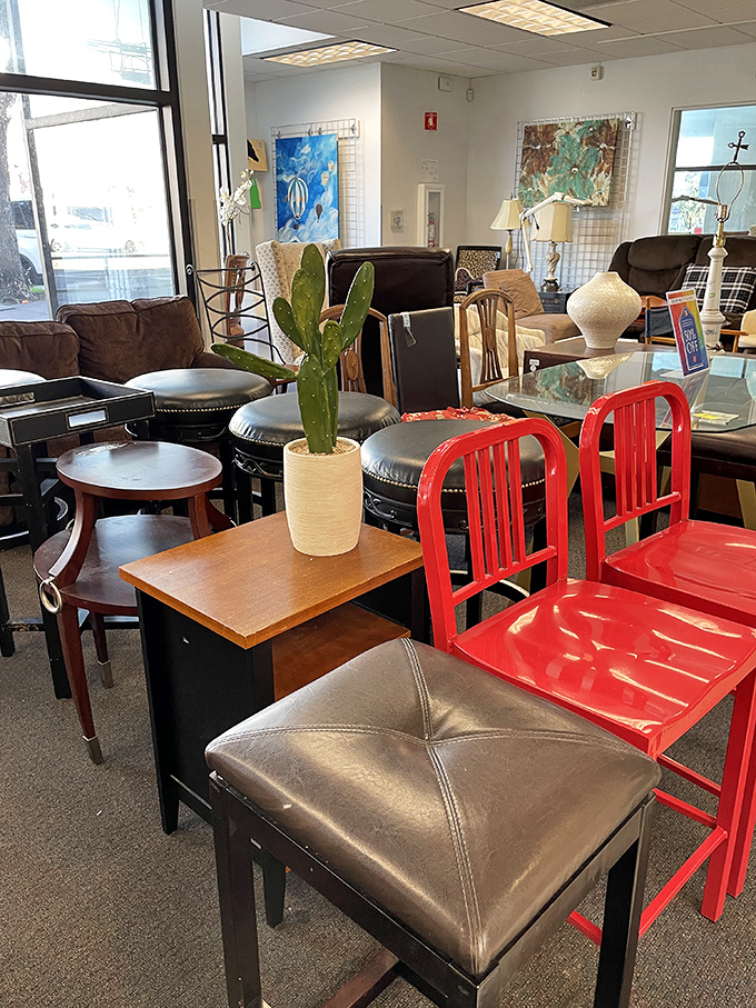 Furniture finds for every taste—from sleek modern to cozy traditional. That red chair is practically begging to brighten someone's reading nook.