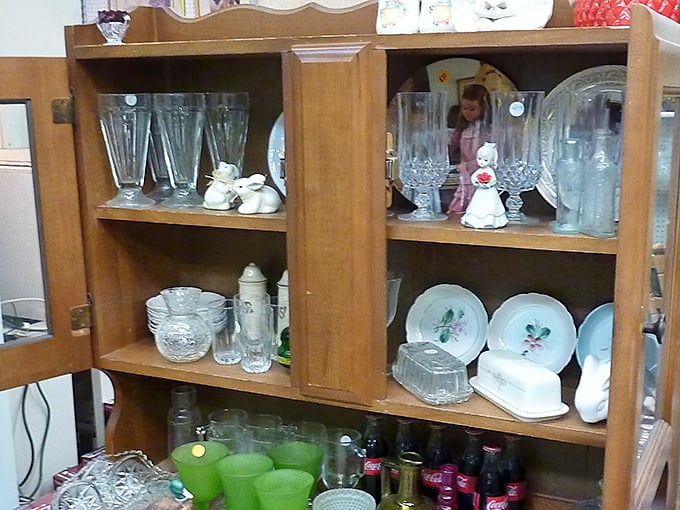 Behind glass doors, yesterday's elegant entertaining essentials wait for tomorrow's dinner parties, ready to elevate ramen to a royal experience.