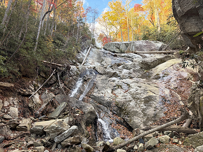 Glen Burney Falls in autumn&mdash;where water and foliage compete in nature's version of a talent show, and everyone wins.