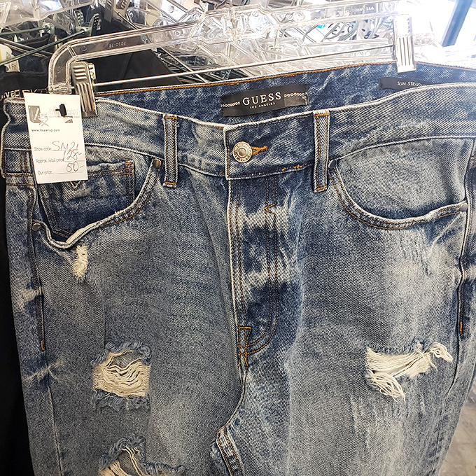These distressed Guess jeans might have helped build a character's backstory or simply made a background extra look perfectly casual in scene 27.
