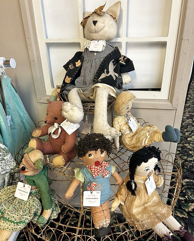 Handcrafted dolls with personality to spare. That cat in the checkered dress definitely judges your life choices when you're not looking.