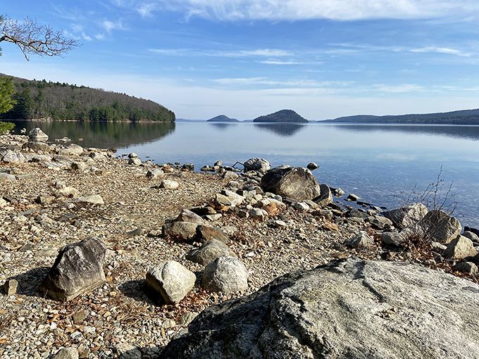 Hanks Meadow reveals the Quabbin's islands rising from mirror-like waters. The kind of tranquility that expensive sound machines try desperately to replicate.