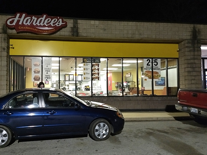 Even Hardee's looks charming after dark in Mars Hill, where fast food feels less rushed and more like a legitimate dining option.