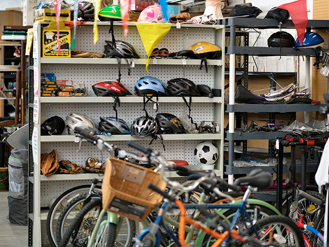 Bicycle heaven for the two-wheel enthusiast. That basket-equipped cruiser has "ice cream runs and newspaper deliveries" written all over it.
