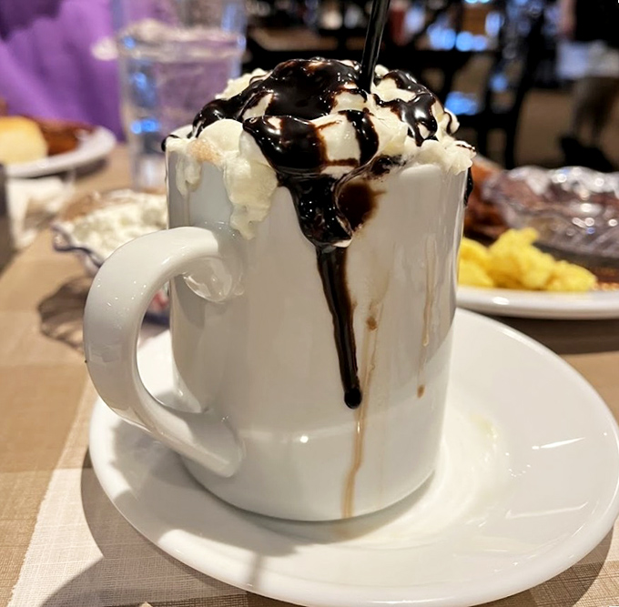 Hot chocolate that's basically dessert in disguise&mdash;topped with enough whipped cream and chocolate to make Willy Wonka blush with inadequacy.