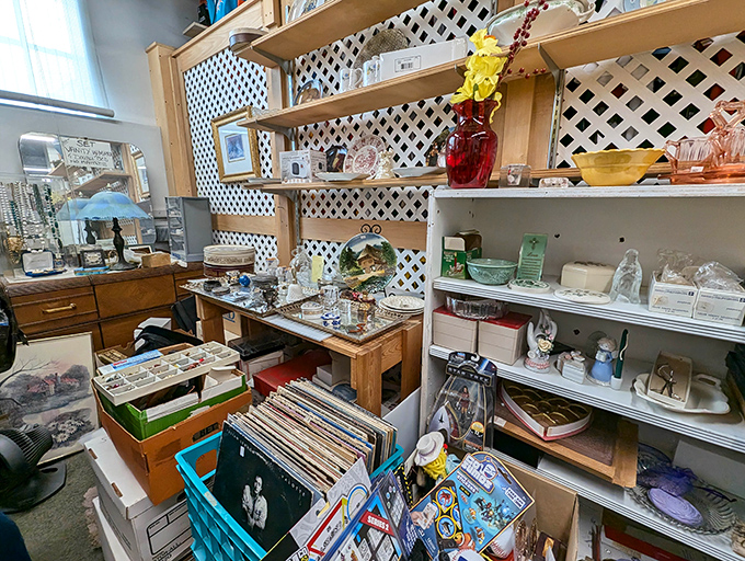 Records, figurines, and forgotten treasures create a three-dimensional Pinterest board you can actually touch and take home.