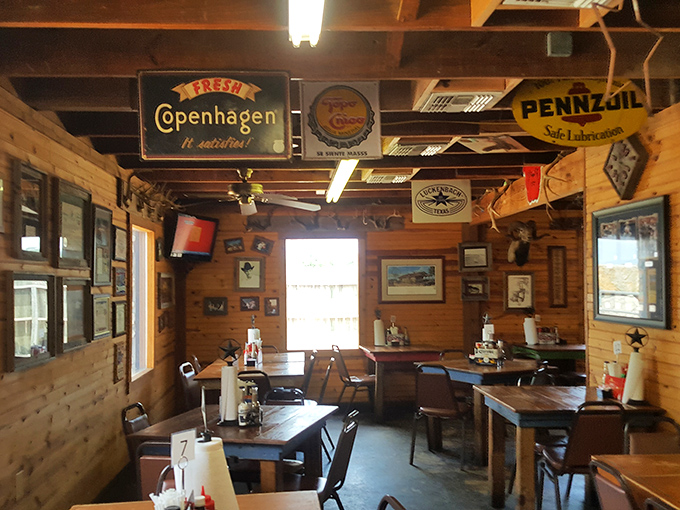 Wood paneling, vintage signs, and simple tables&mdash;the kind of authentic Texas atmosphere money can't buy but decades of serving great food creates.