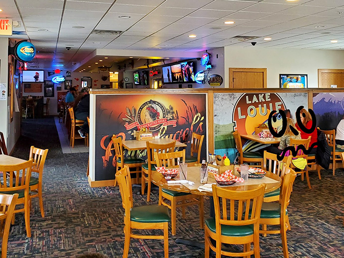Booths designed for lingering conversations and second cups of coffee. The murals add that touch of Wisconsin whimsy we all need.