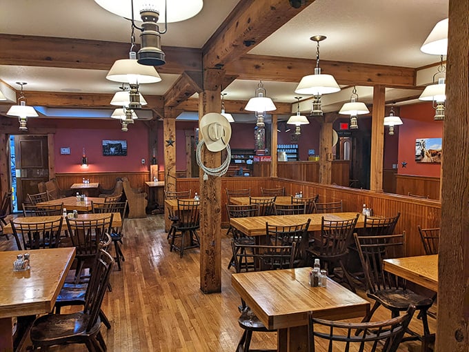 Rustic wooden beams and warm lighting create an atmosphere that says, "Stay awhile, friend." No wonder this place has outlasted 16 presidents.