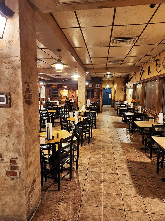 The dining room stretches on like your appetite after seeing the buffet – spacious, welcoming, and judgment-free.