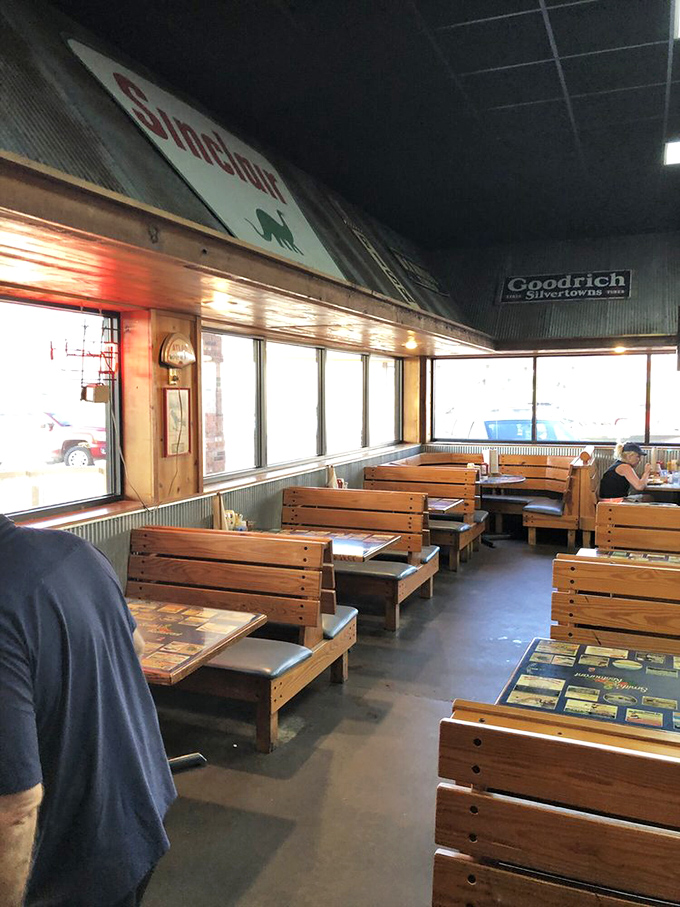 The wooden booths offer the perfect vantage point for people-watching while contemplating which homestyle dish to tackle next.
