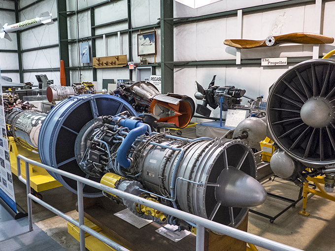 The museum's engine display reveals the mechanical hearts that powered aviation history, complex metal symphonies that turned fuel into controlled thunder.