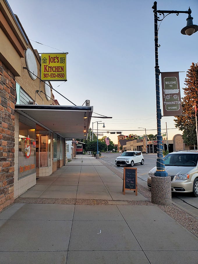 Joe's Kitchen's unassuming storefront and sidewalk sign embody small-town dining where the food, not the decor, does all the talking.
