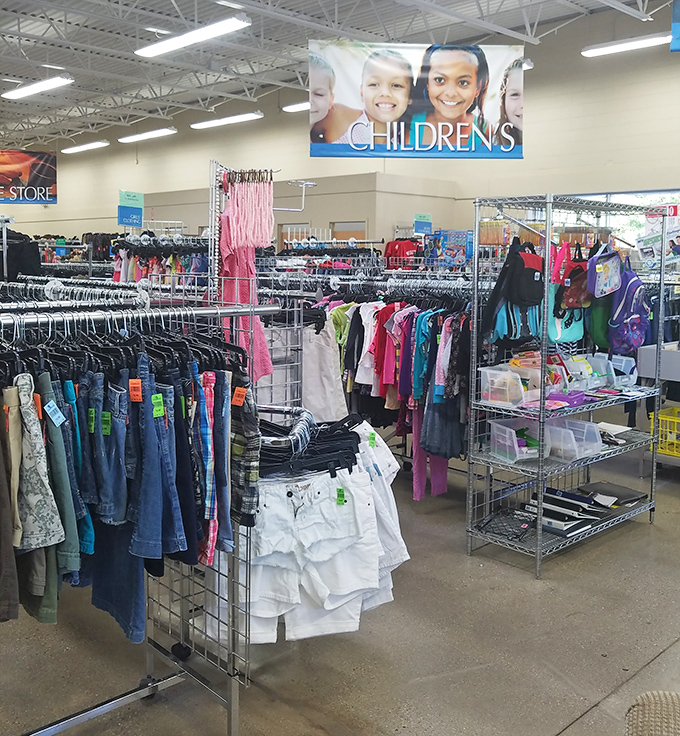 The children's section: where kids' clothes get their encore performance. Those tiny jeans have barely begun their journey.