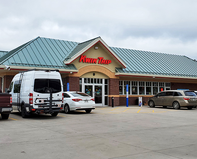 Even Kwik Trip gets the Northwoods architectural treatment&mdash;because in Wisconsin, convenience stores understand the assignment of blending in.