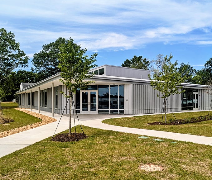 Modern library architecture proving that progress and community spaces can coexist beautifully in small towns.