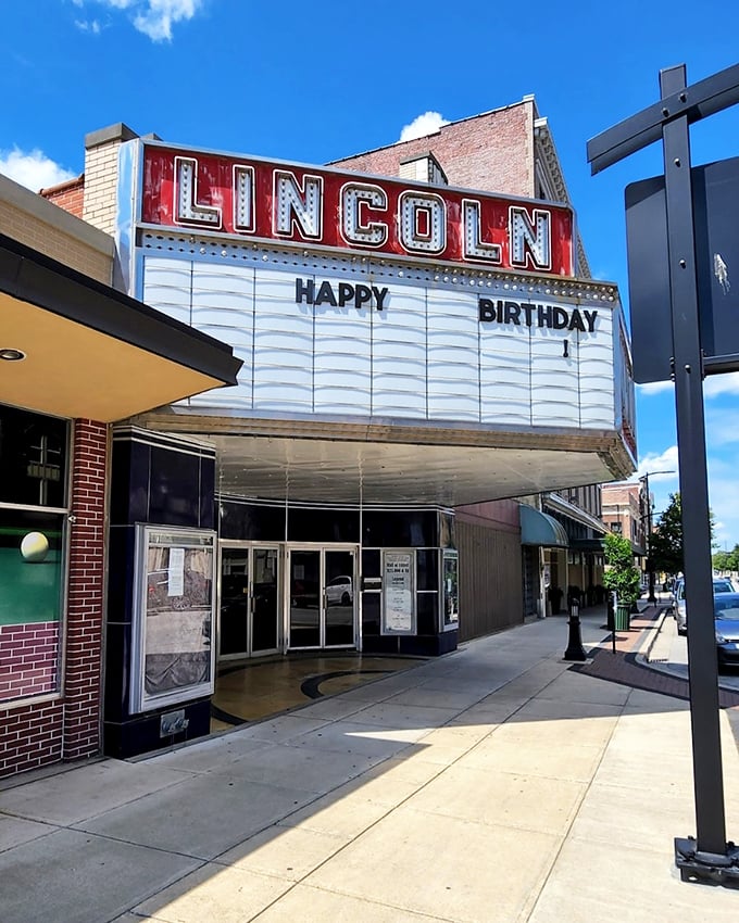 The Lincoln Theater's vintage marquee glows with nostalgic charm &ndash; from an era when "streaming" meant something entirely different