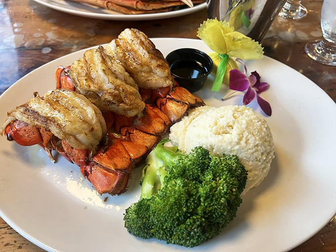 Lobster tails fit for maritime royalty. Perfectly broiled and served with seasonal vegetables, they're a luxurious splurge that's worth every penny.