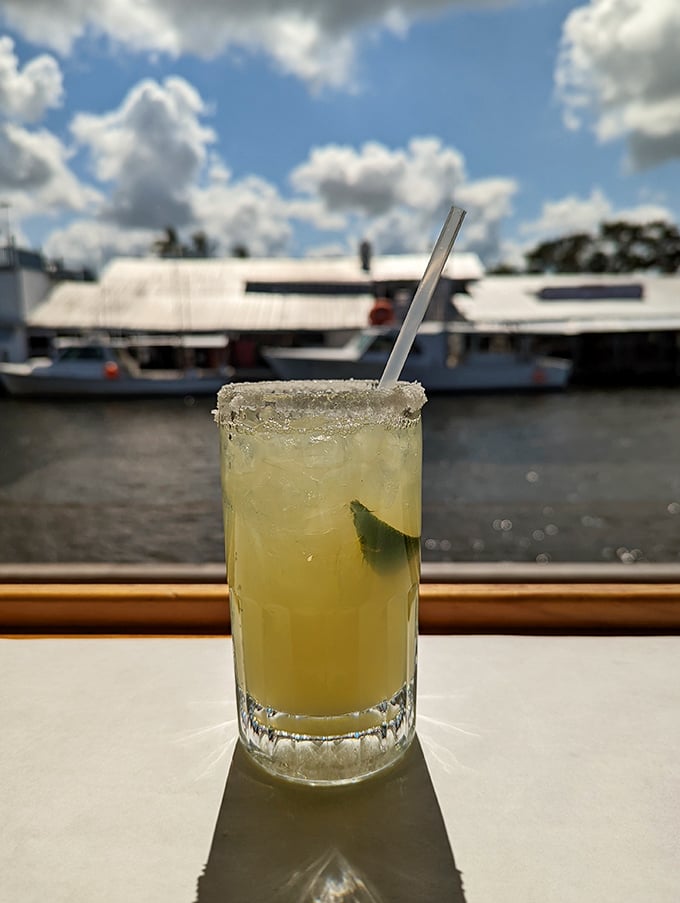 A salt-rimmed margarita with water views&mdash;because nothing complements seafood quite like tequila sunshine in a glass with a slice of Florida squeezed in.