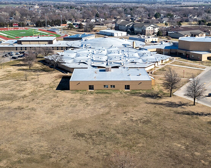 McPherson High School's campus spreads comfortably across well-maintained grounds, a testament to the community's investment in its educational future.