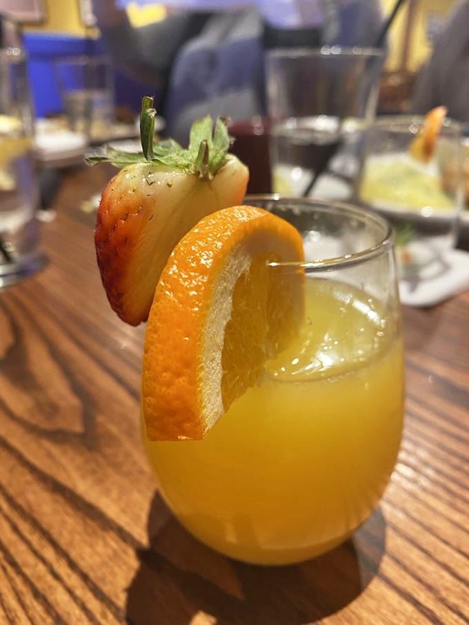 Sunshine in liquid form, garnished with fresh fruit – this mimosa practically demands you make good life choices today.