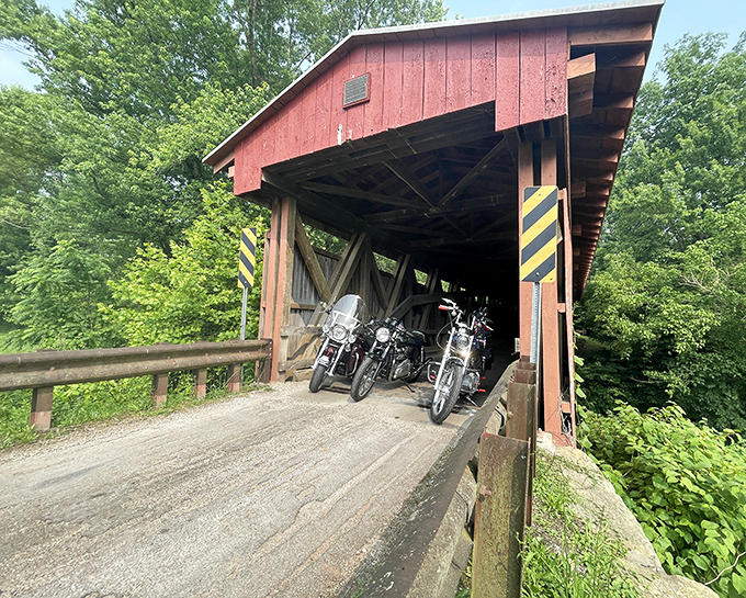 Even modern road warriors can't resist the allure of old-school engineering&mdash;these motorcycles taking a breather under century-old beams.